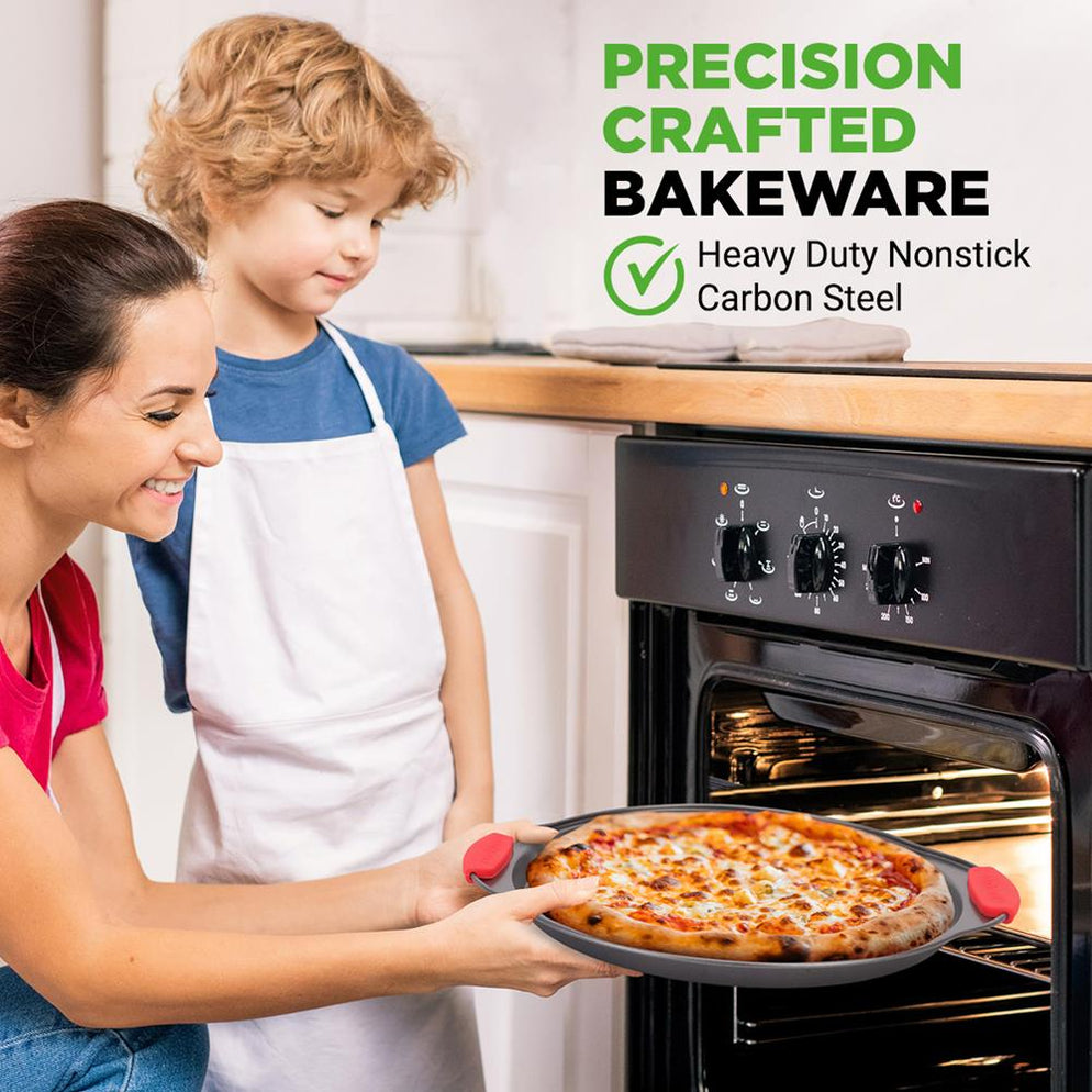 3-Piece Pizza Tray Set for Crispy Pizzas, Nonstick Carbon Steel, Gray ...