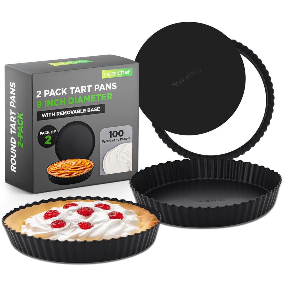 2 Round Tart Pans, Nonstick Carbon Steel, Removable Base, 9 Inch ...