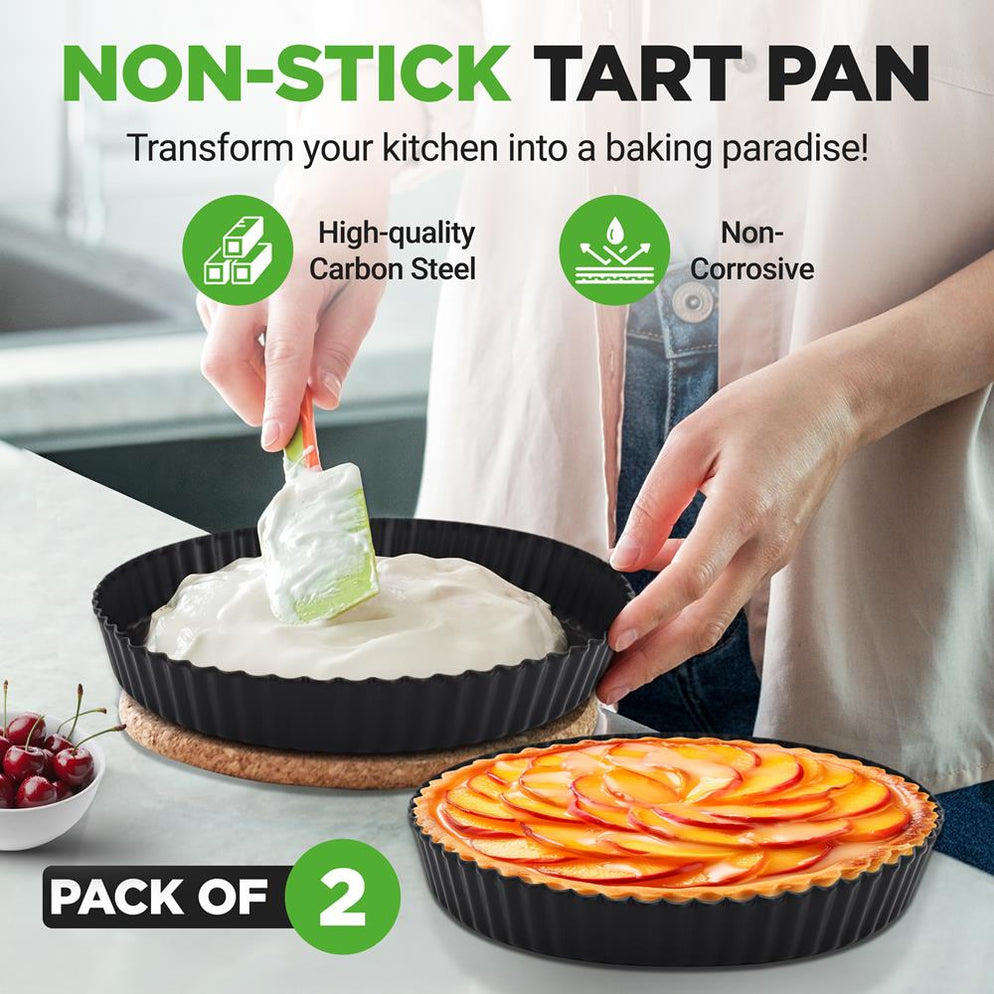 2 Round Tart Pans, Nonstick Carbon Steel, Removable Base, 9 Inch ...