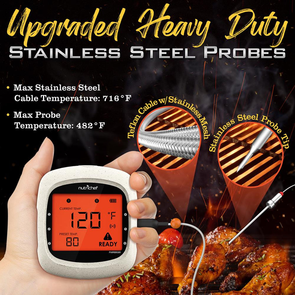 Bluetooth Meat Thermometer, 6 Probes, 400 Ft Range, LCD Display ...
